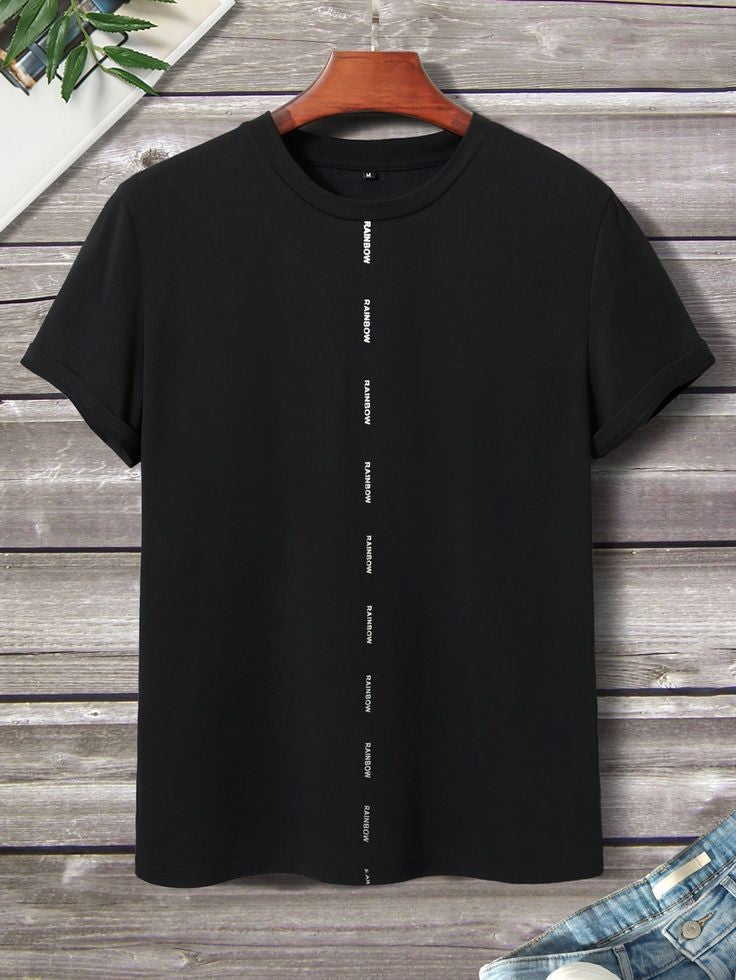 Mens Cotton Sticker Printed T-Shirt TTMPS64 - Black – Tee Tall