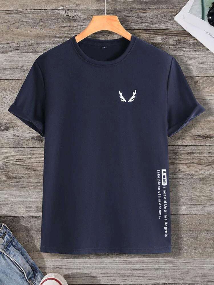 Mens Cotton Sticker Printed T-Shirt TTMPS15 - Navy Blue – Tee Tall