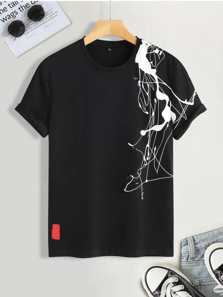 Mens Cotton Sticker Printed T-Shirt TTMPS17 - Black – Tee Tall