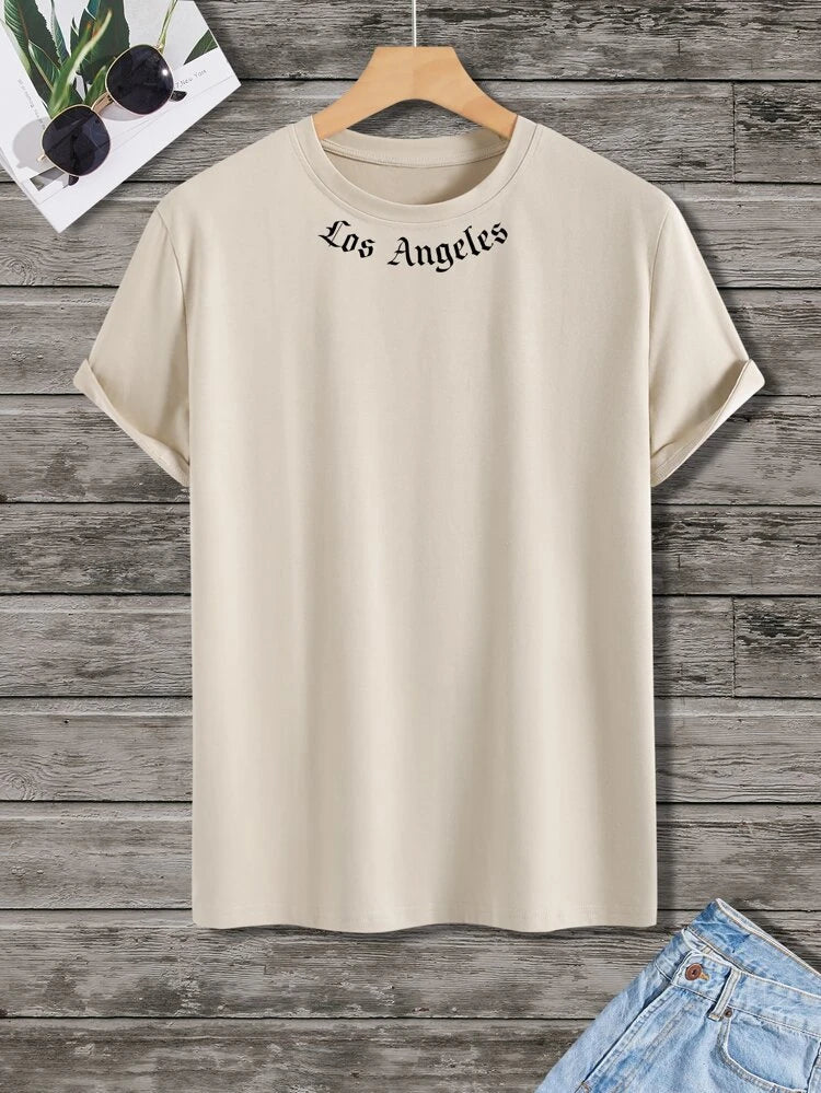 Mens Cotton Sticker Printed T-Shirt TTMPS27 - Cream – Tee Tall